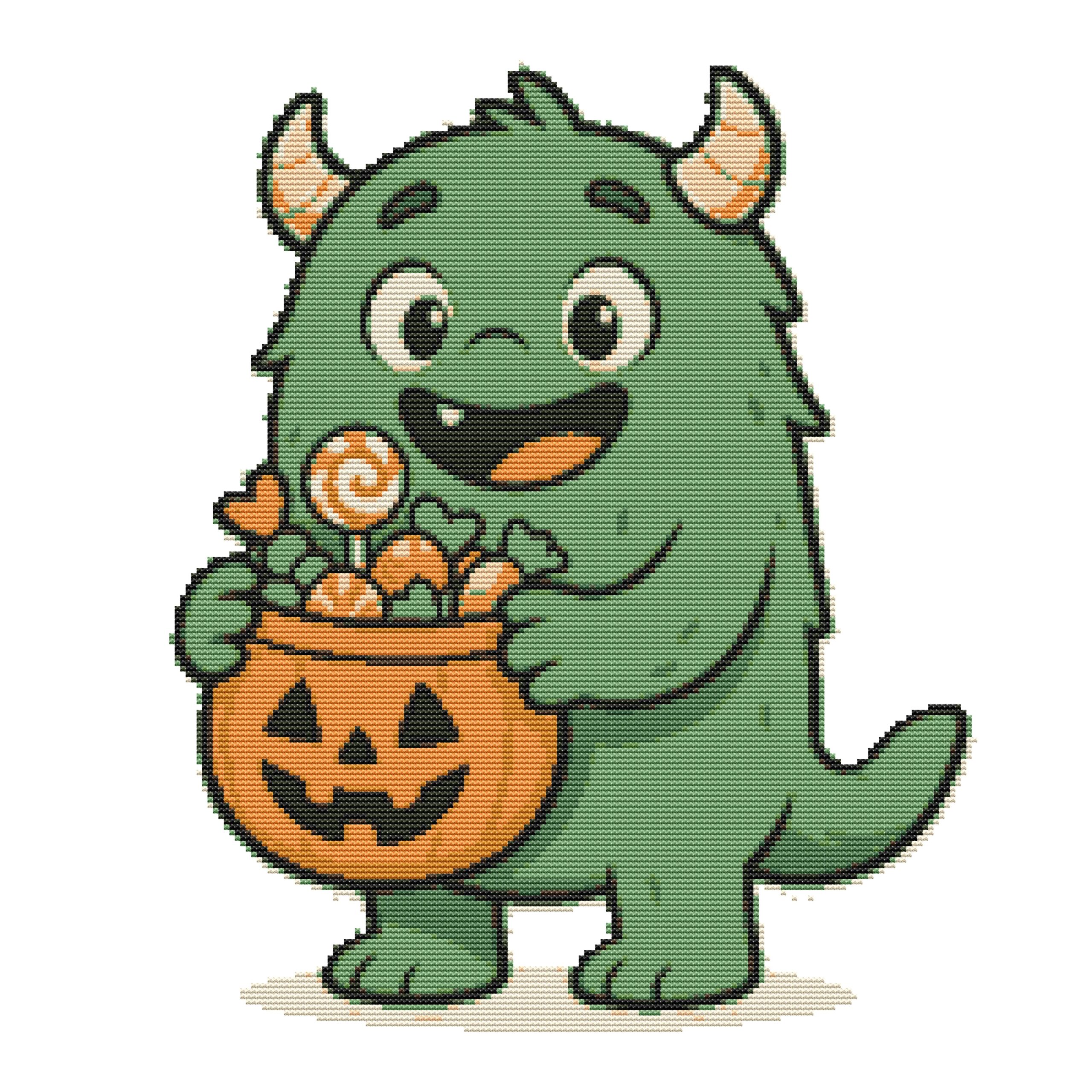 A kind monster with sweets – Cross stitch pattern – Cross Stitch ...