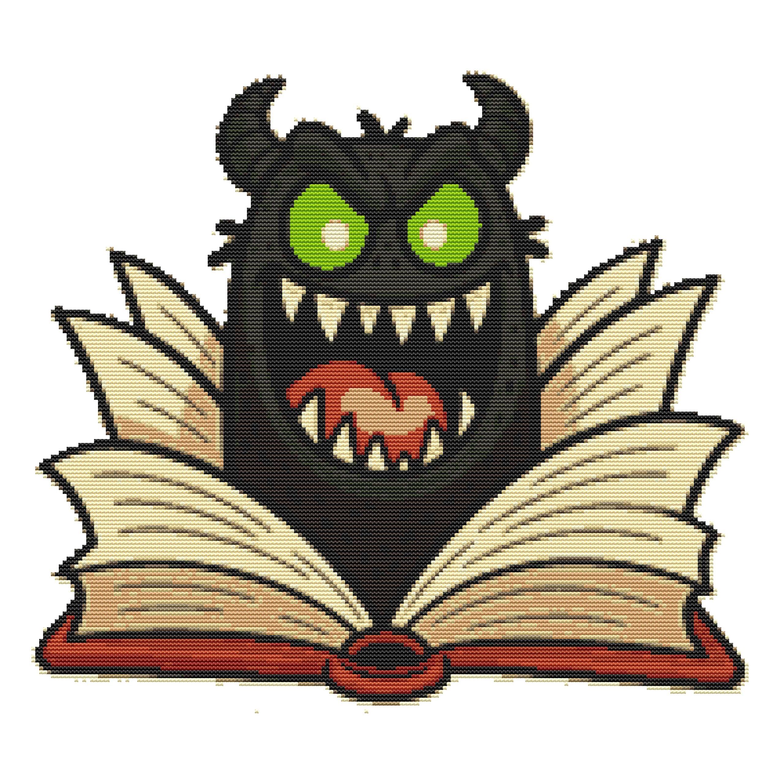 A monster comes out of a book – Cross stitch pattern – Cross Stitch ...