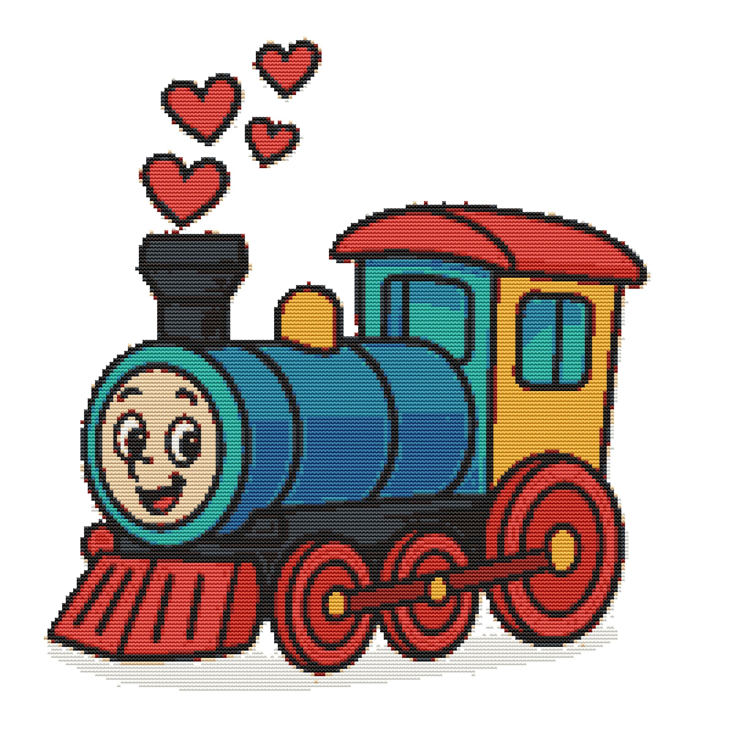 Colorful steam locomotive – Cross stitch pattern – Cross Stitch ...
