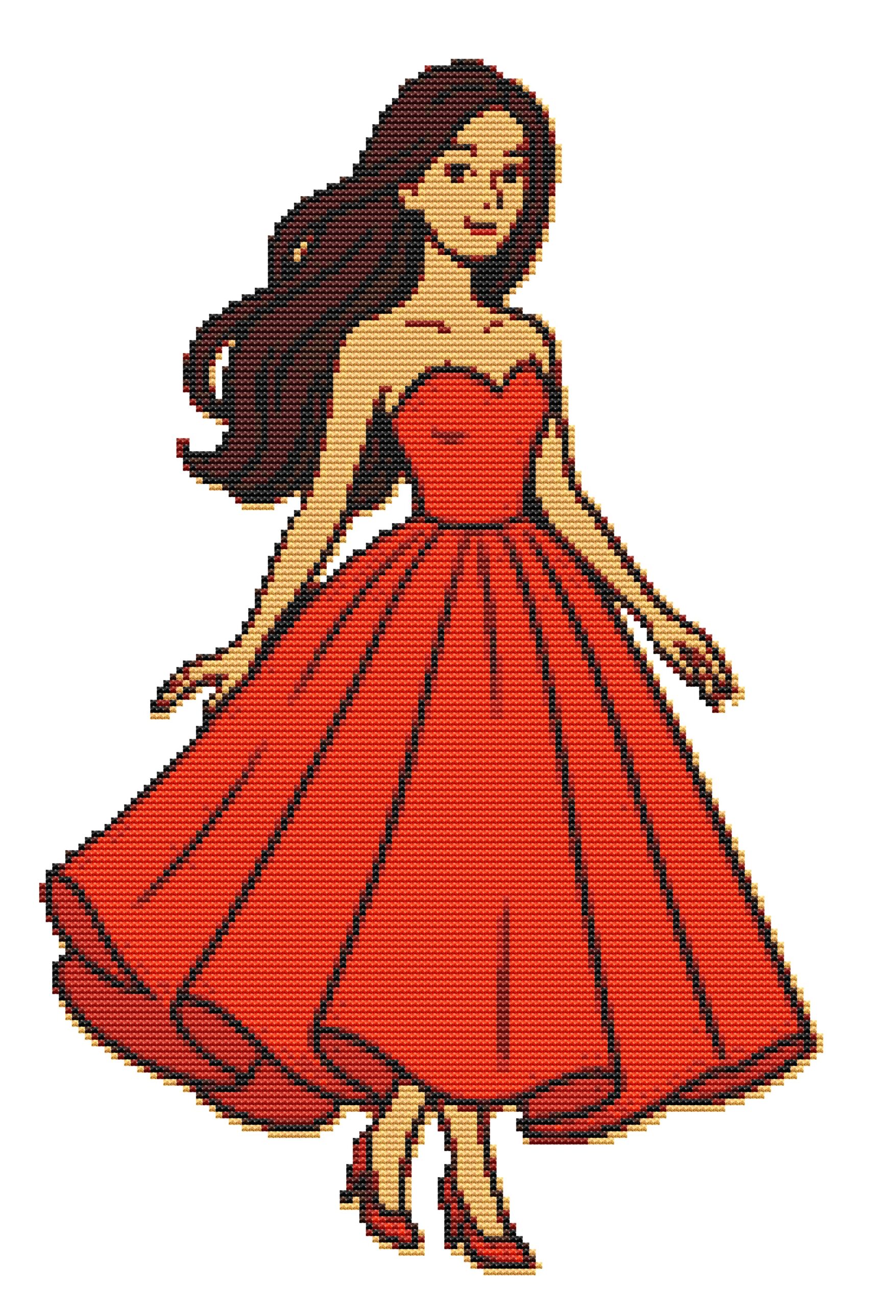 Girl with beautiful hair in a red dress – Cross stitch pattern – Cross ...