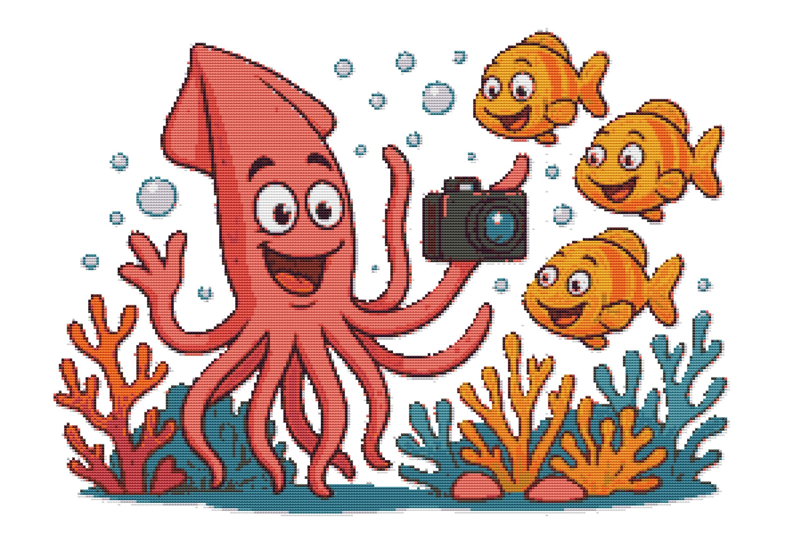 Octopus takes pictures of fish – Cross stitch pattern – Cross Stitch ...