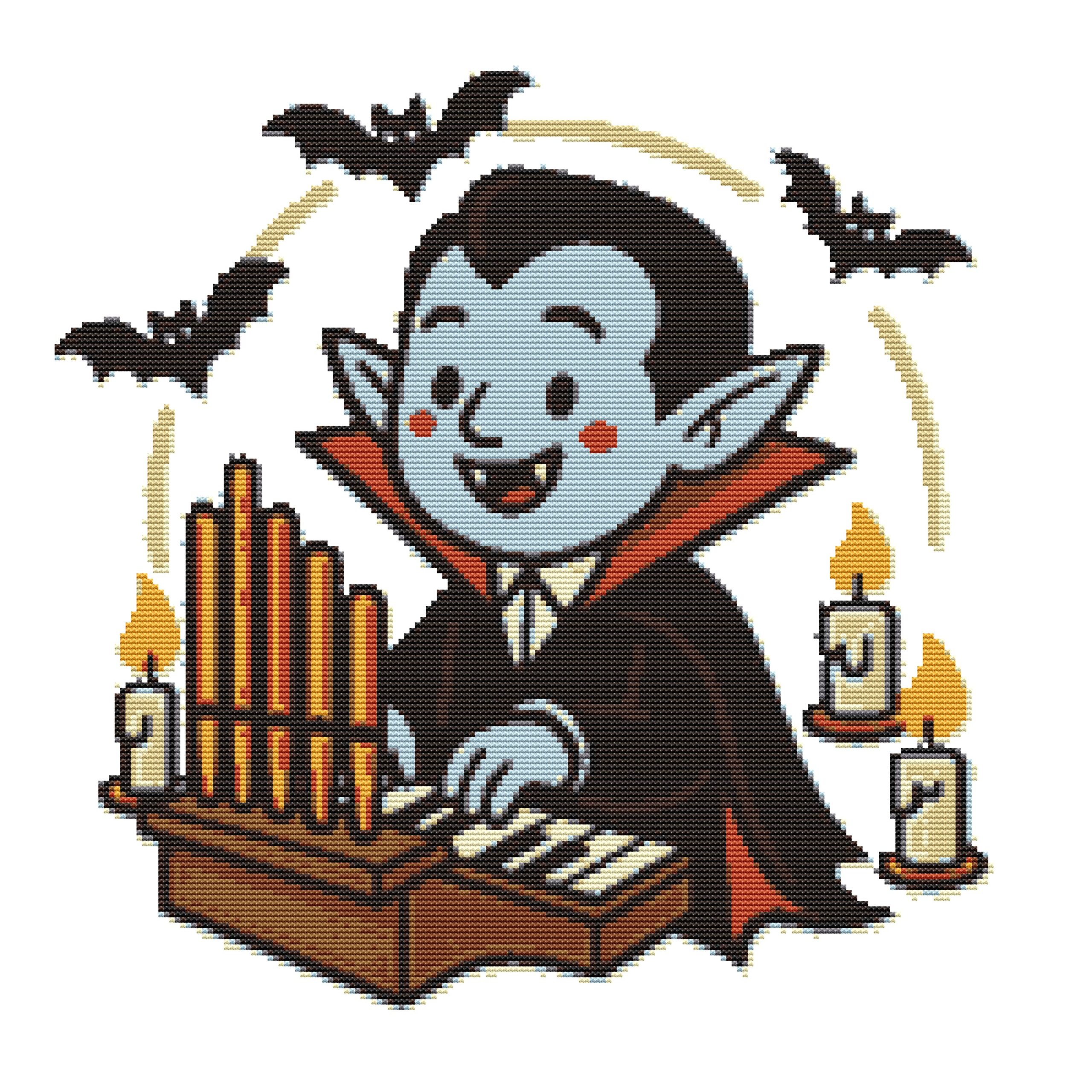 Vampire Plays Organ on Halloween – Cross stitch pattern – Cross Stitch ...