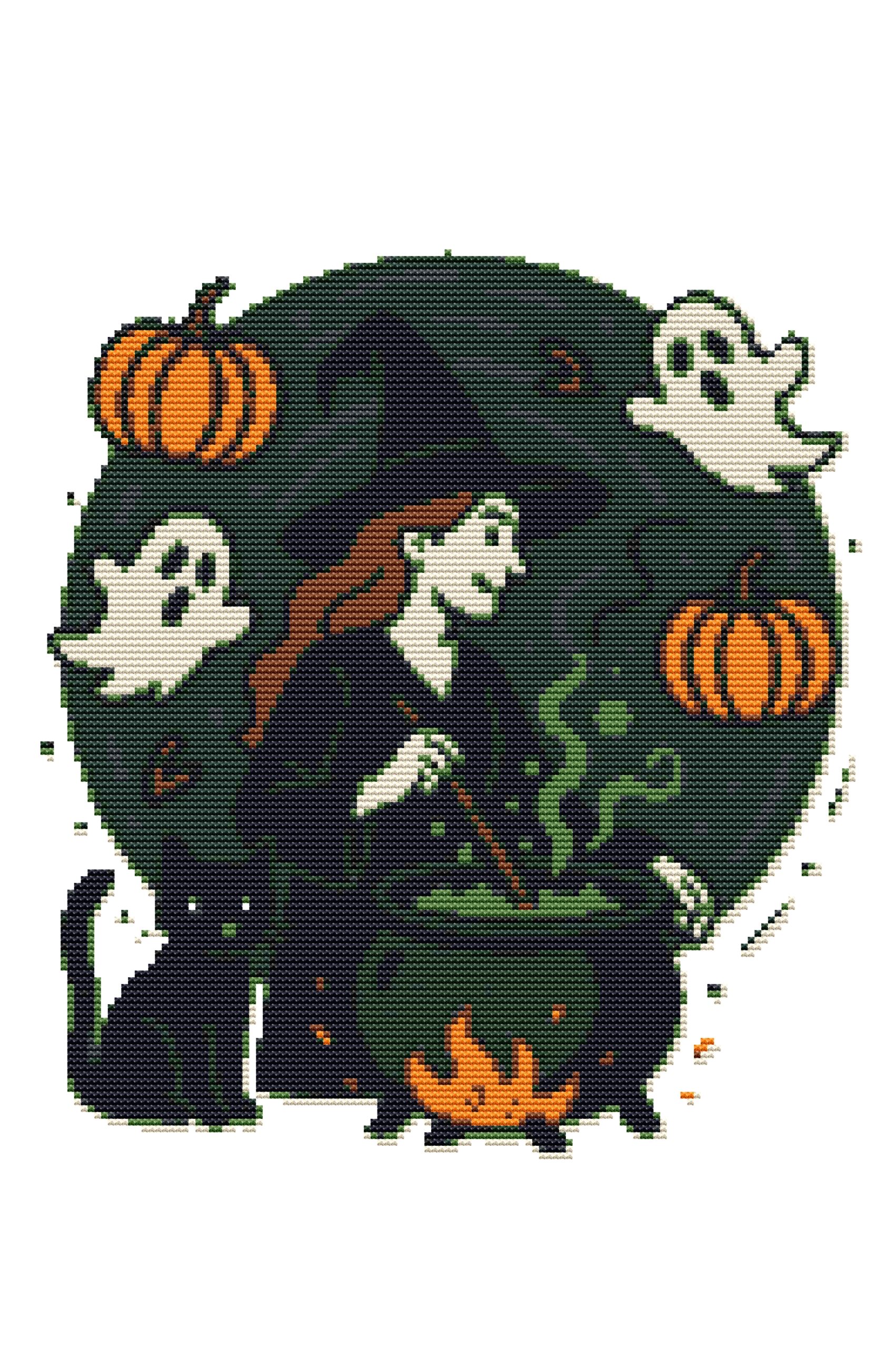 Witch brews a potion for Halloween – Cross stitch pattern – Cross ...