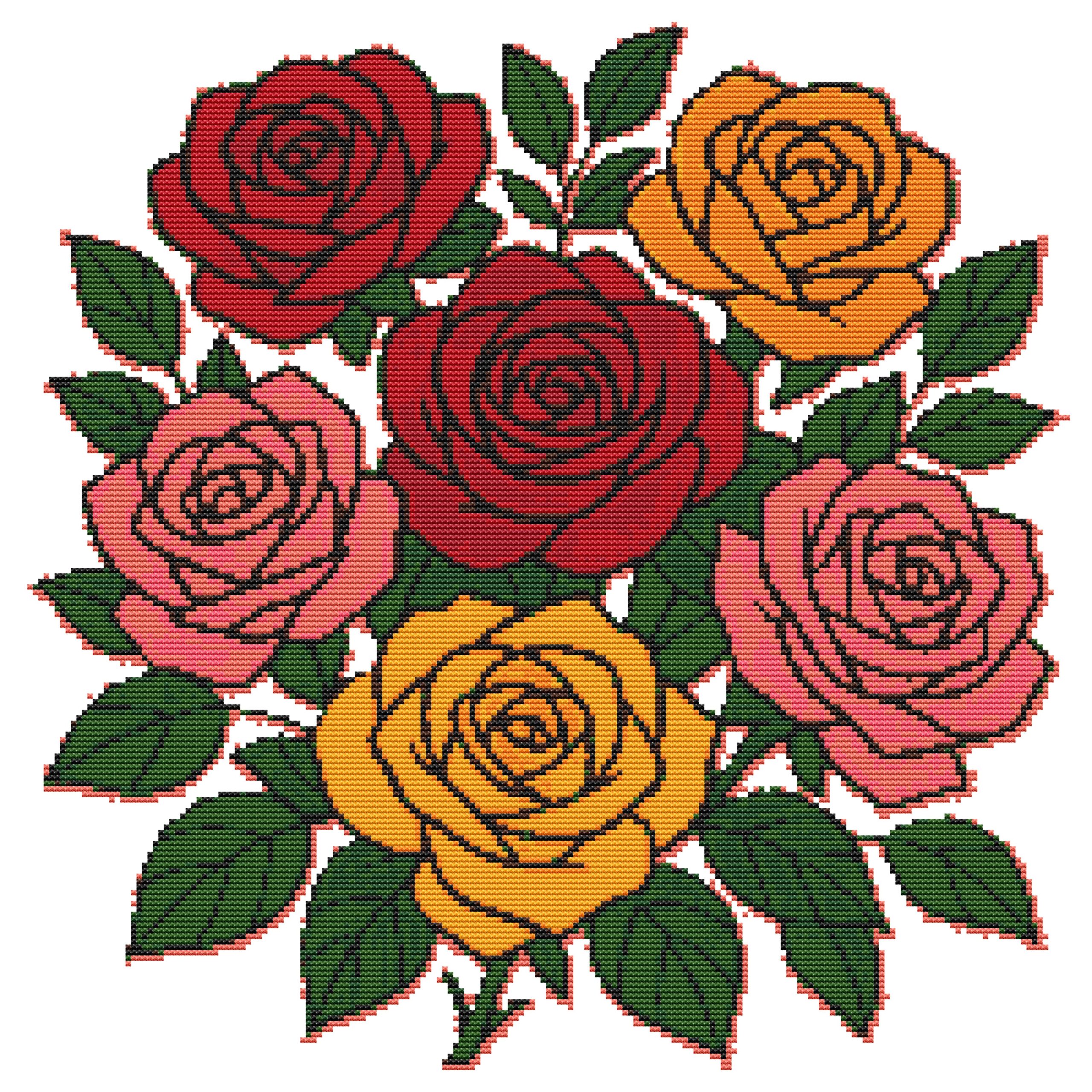 Colored colorful roses – Cross stitch pattern – Cross Stitch Patterns ...