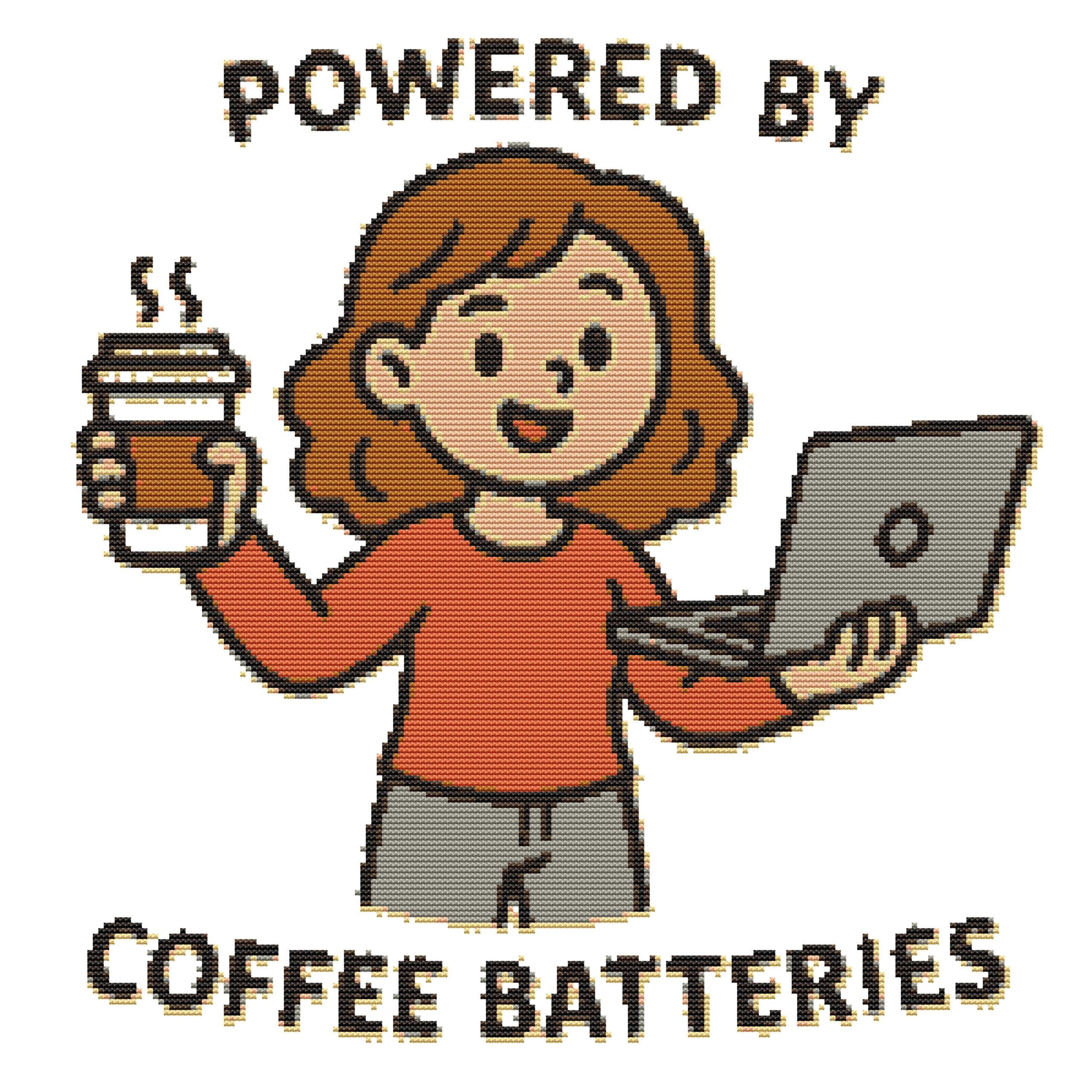 Powered by coffee batteries – Cross stitch pattern – Cross Stitch ...