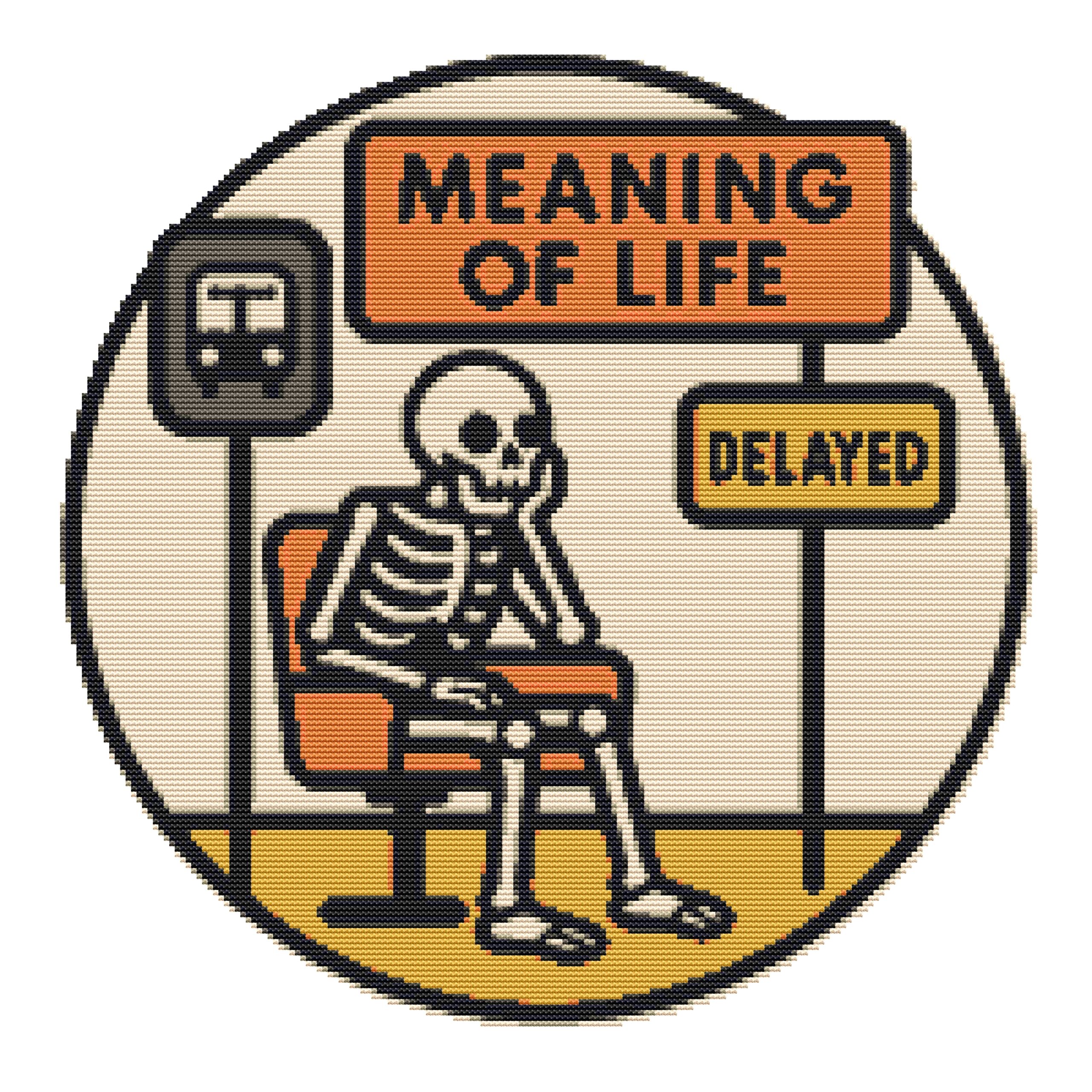 Skeleton in a chair waiting for a bus – Cross stitch pattern – Cross ...
